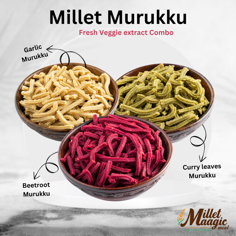 Millet Murukku - Fresh Veggie extract Combo (3 Packets) - 100g – Millet ...